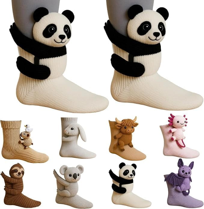 3D Knit Animal Socks Novelty Animal Hug Sock Hand Crocheted Warm Socks ...