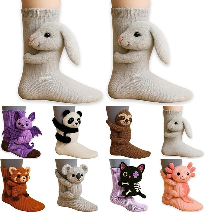 3D Knit Animal Socks Novelty Animal Hug Sock Hand Crocheted Warm Socks ...