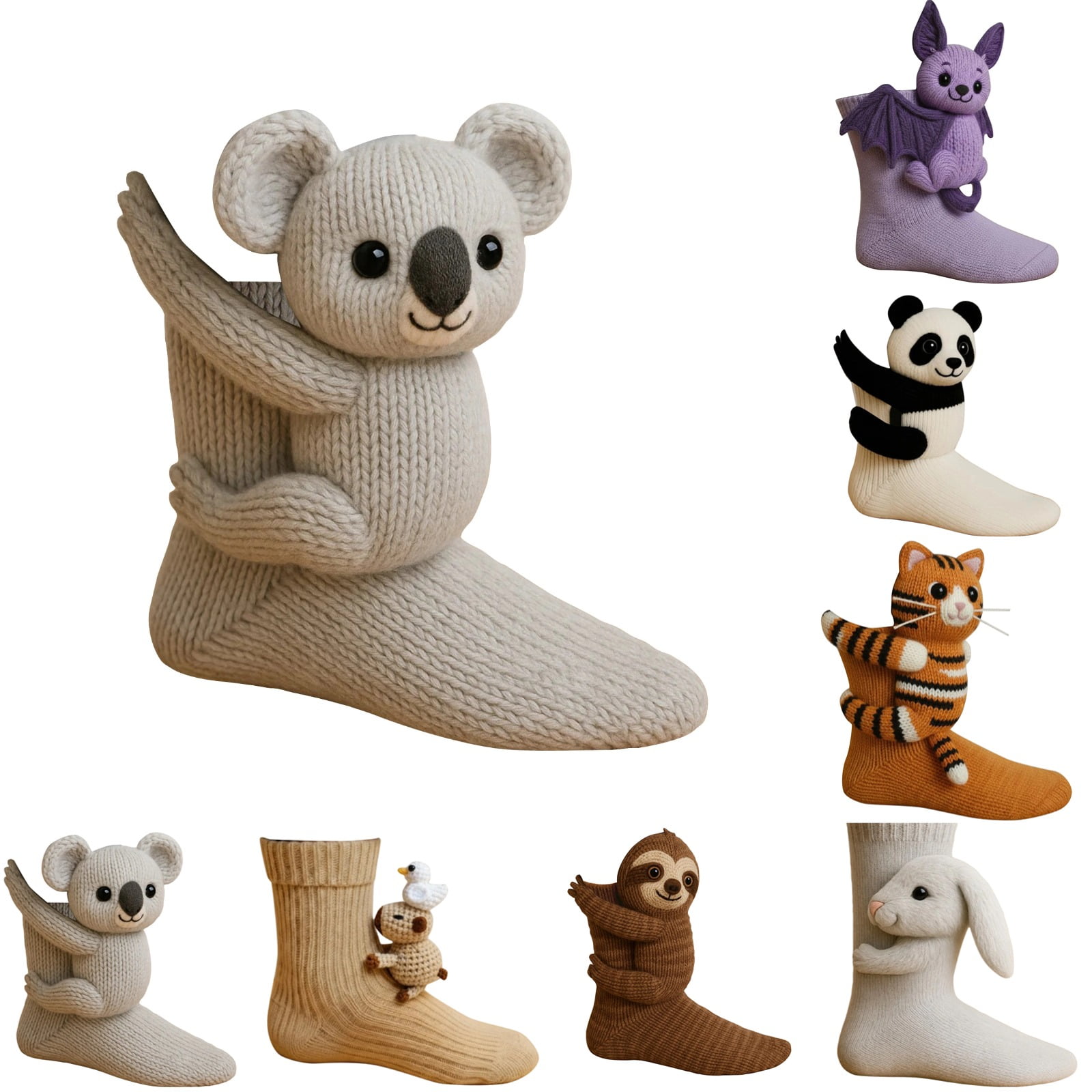 3D Knit Animal Socks Novelty Hug, Hand Crocheted Warm, Funny Xmas ...
