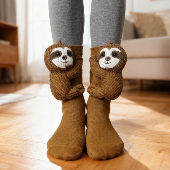 3D Knit Animal Socks with Hand Crocheted Design, Double Layer Warm ...