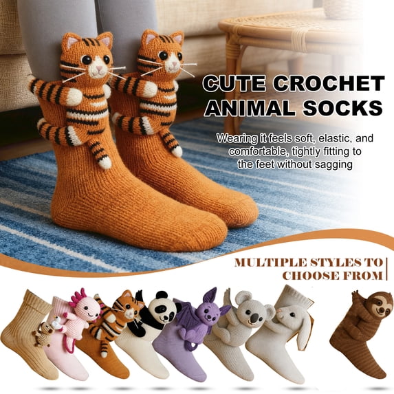 3D Knit Sloth Socks, Animal Socks Hand Crocheted, Double - layer cotton ...