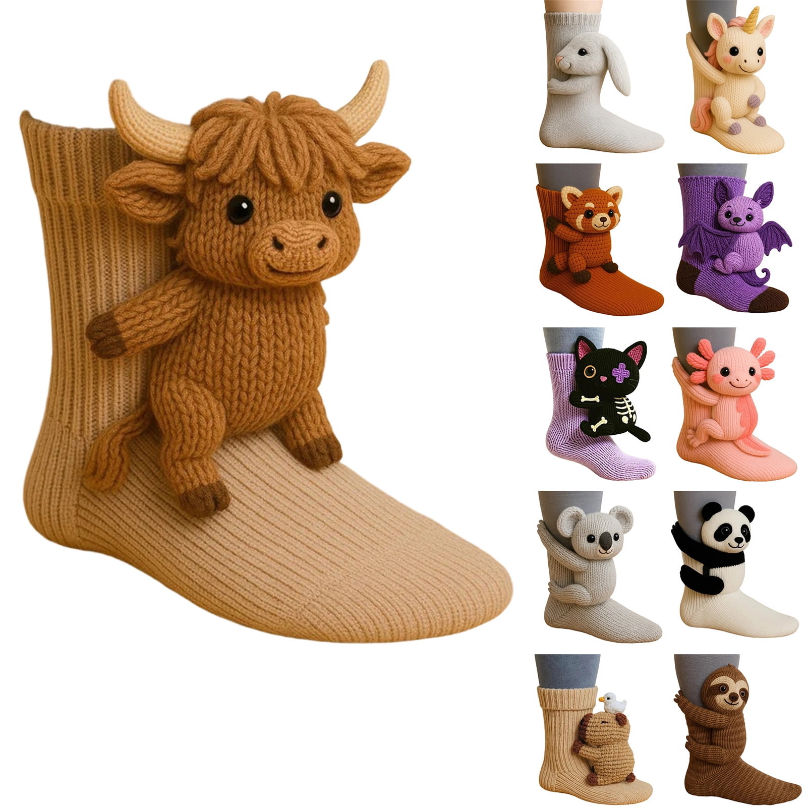 3D Knit Tiger Socks for Unisex, Cozy Cute Hand Crochet Knit Sock, Funny ...