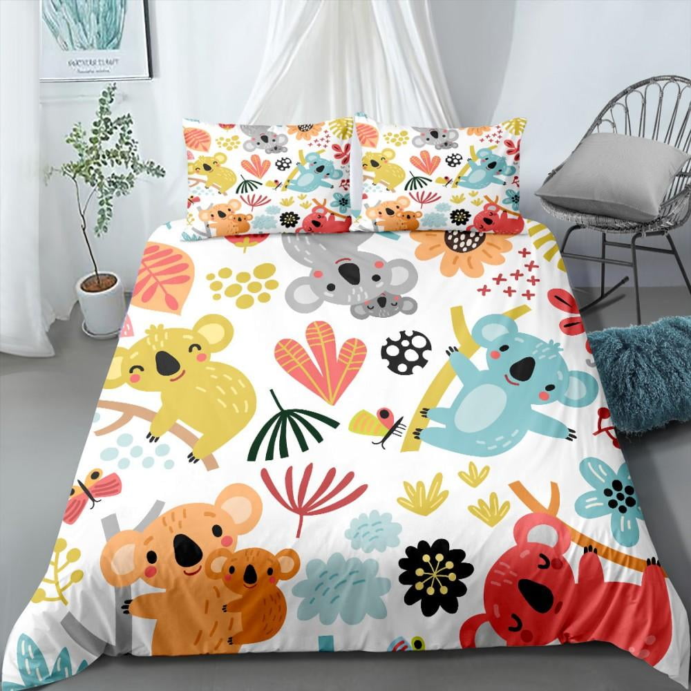 3D Koala Duvet Cover Set Microfiber Cartoon Leaves Baby Bear Australian ...