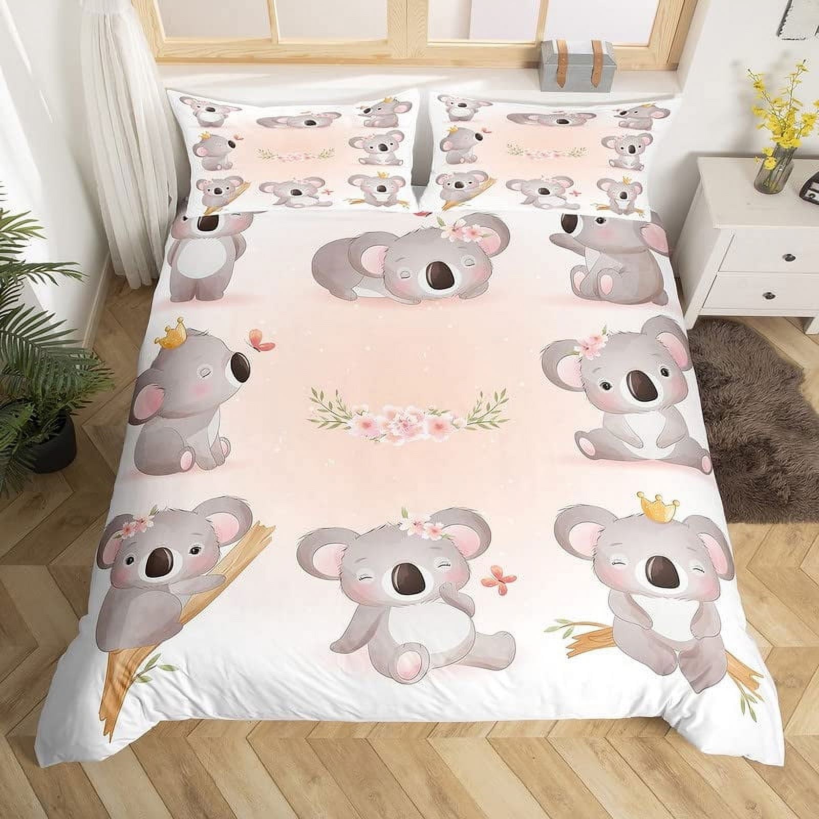 3D Koala Duvet Cover Set Microfiber Cartoon Leaves Baby Bear Australian ...