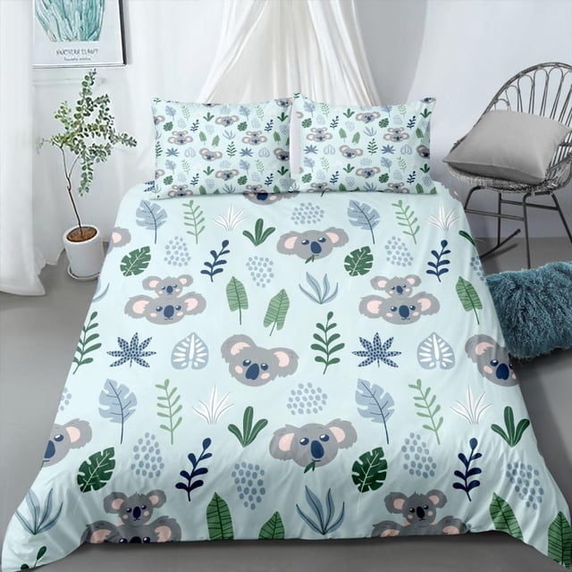3D Koala Duvet Cover Set Microfiber Cartoon Leaves Baby Bear Australian ...