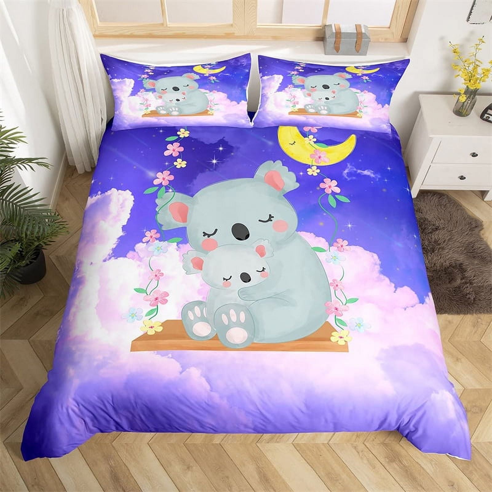3D Koala Duvet Cover Set Microfiber Cartoon Leaves Baby Bear Australian ...