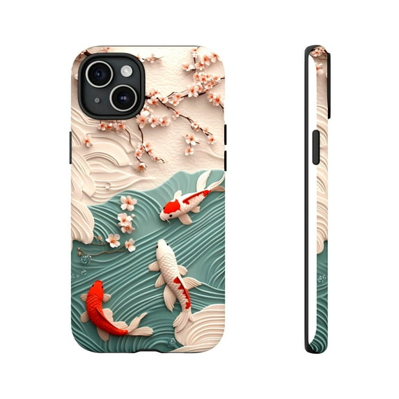 3D Koi Fish Slim Phone Case Japanese Wave Art iPhone 17 11 12 13 14 15 ...