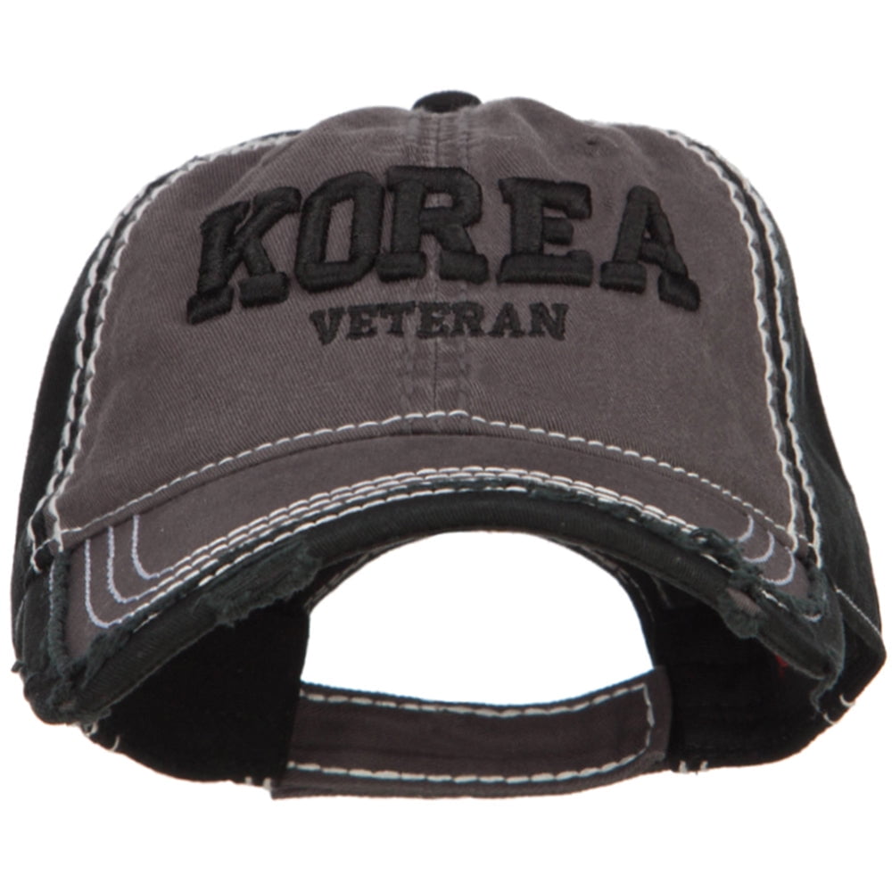 3D Korea Veteran Embroidered Vintage Frayed Cap - Charcoal OSFM ...