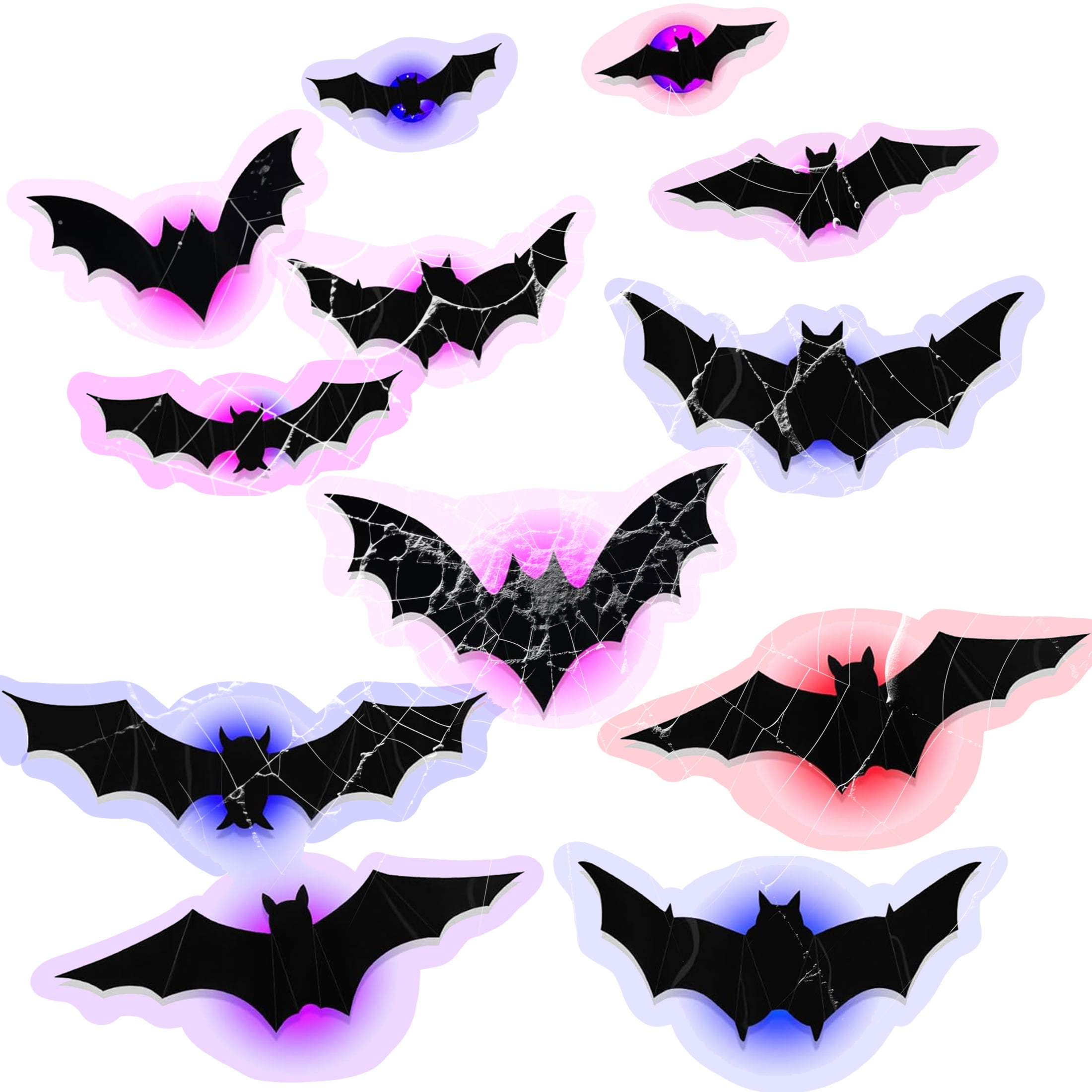 3D LED Bat Wall Decor - Removable Glow-in-the-Dark Halloween Decoration ...