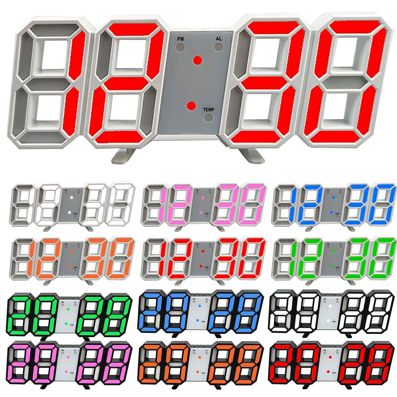 3D LED Digital Desk Alarm Clock for Kitchen Bedroom Office, Glowing ...