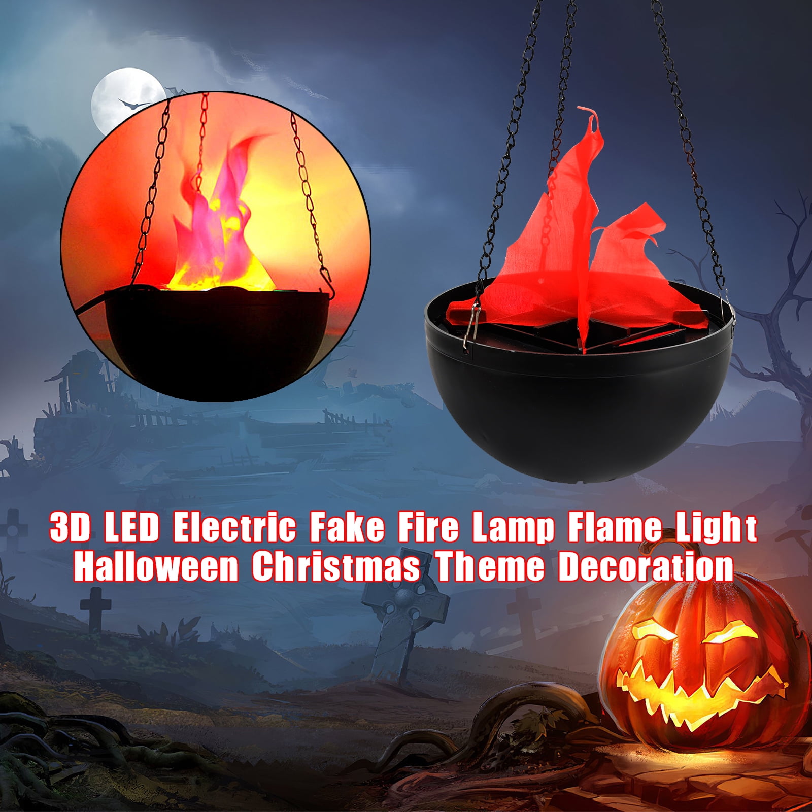3D LED Electric Fake Fire Lamp Flame Light Halloween Christmas Theme ...
