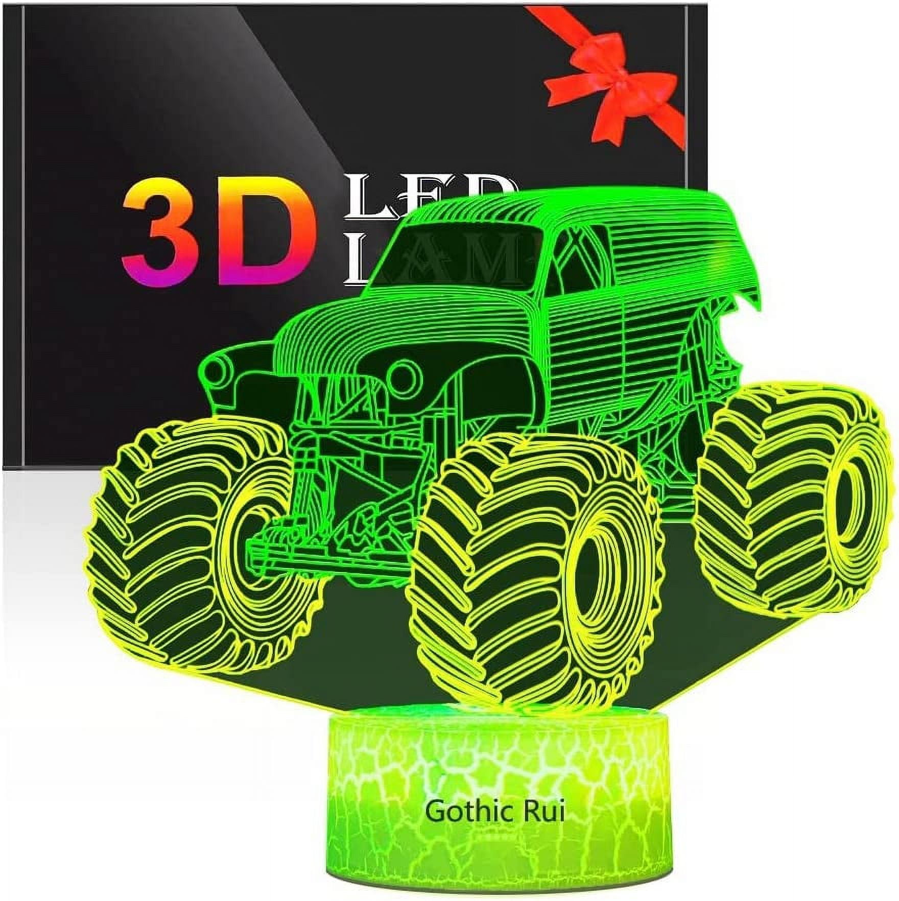 3D LED Illusion Lamp Monster Truck Design Night Light for Kids, 7 ...