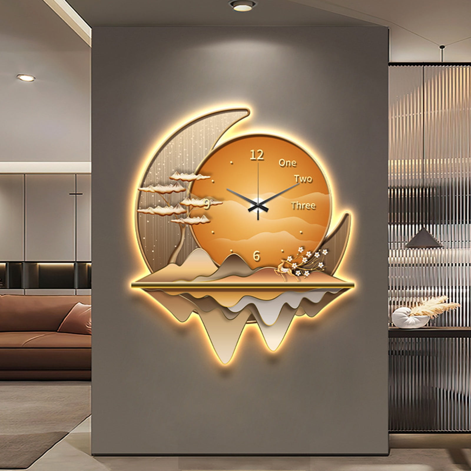 3D LED Wall Clock for Living Room,Large Gold Decorative Wall Clock with ...