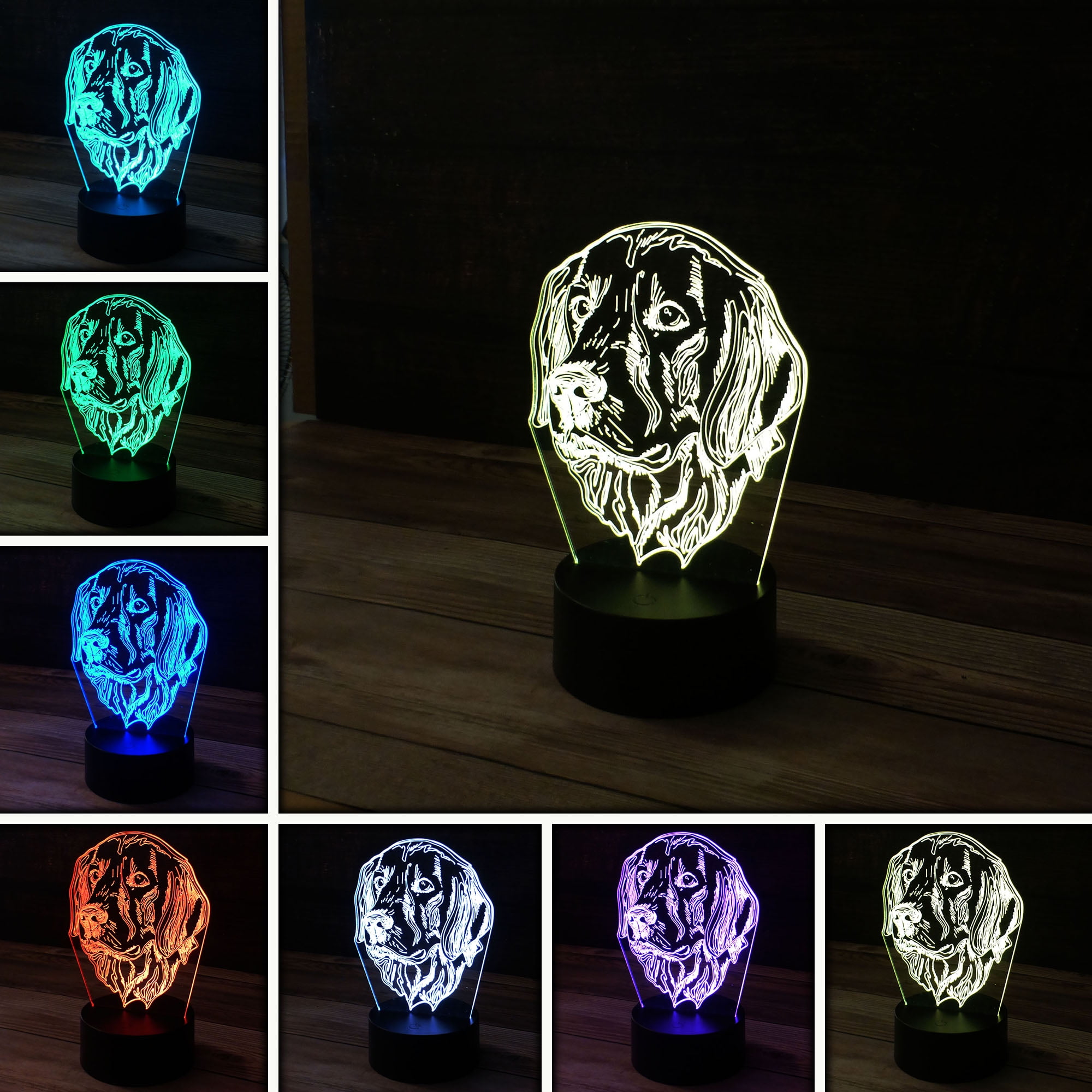3D Labrador Dog Desk Light - 7 Color LED Lamp Base with USB or Battery ...