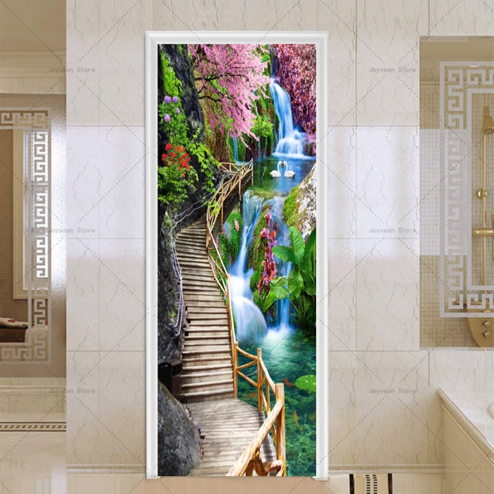 3D Ladder Background Door Stickers Entrance Hallway Corridor Decoration ...