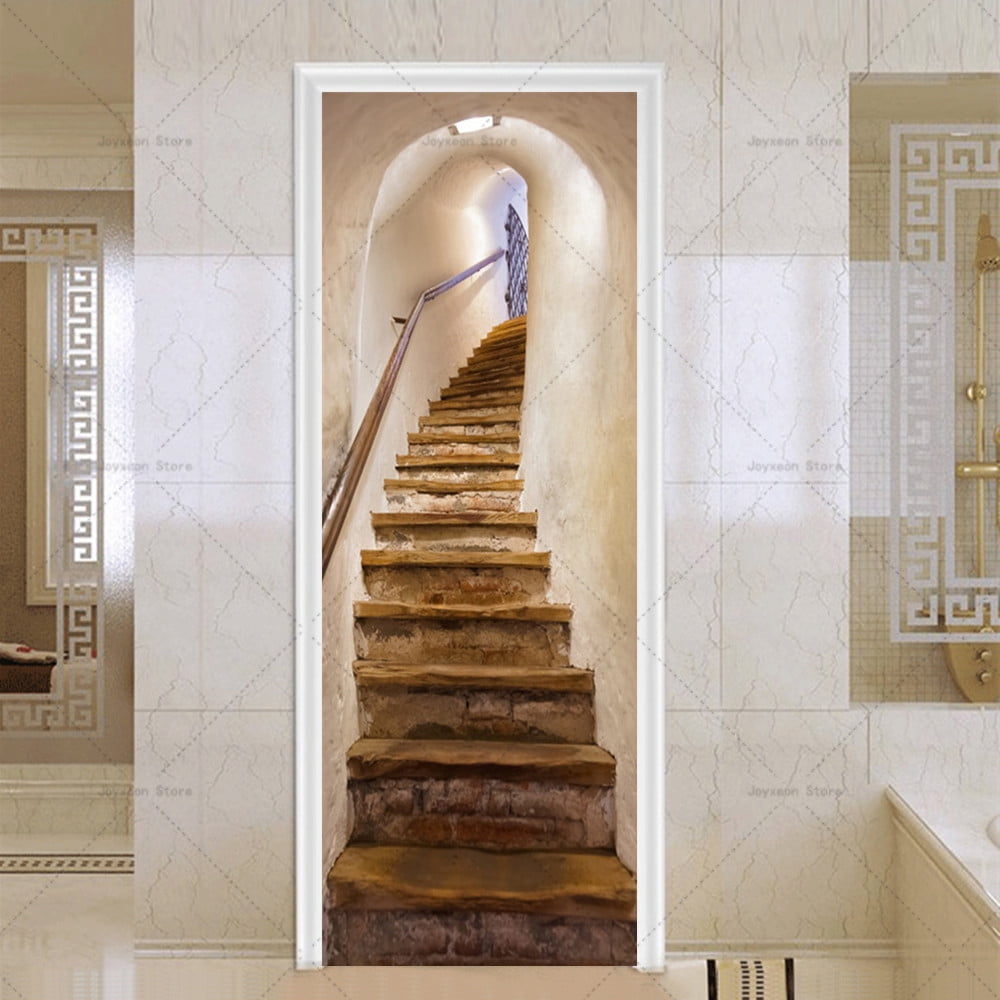 3D Ladder Background Door Stickers Entrance Hallway Corridor Decoration ...