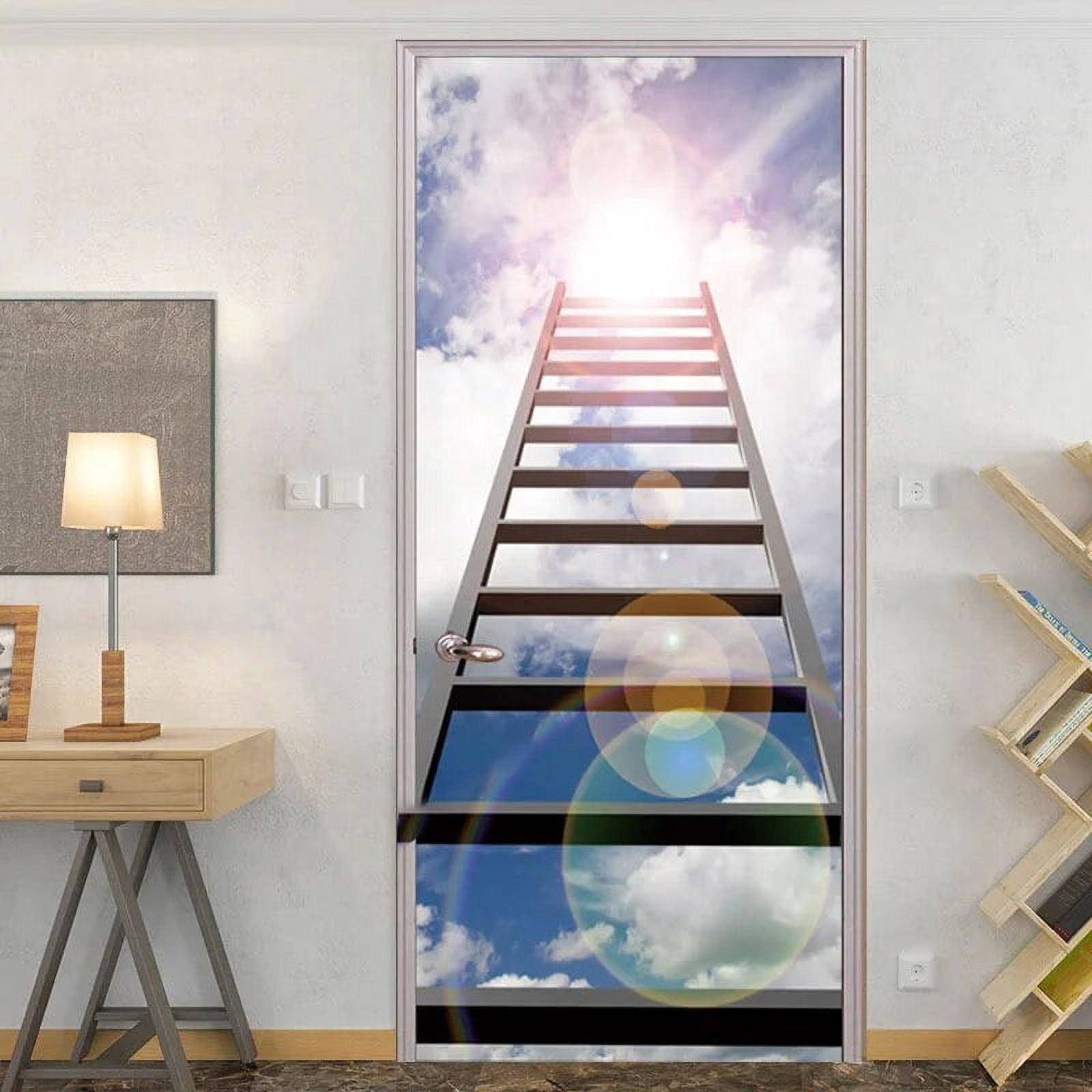 3D Ladder Door Sticker Natural Scenery Wallpaper Creative Arts Mural ...