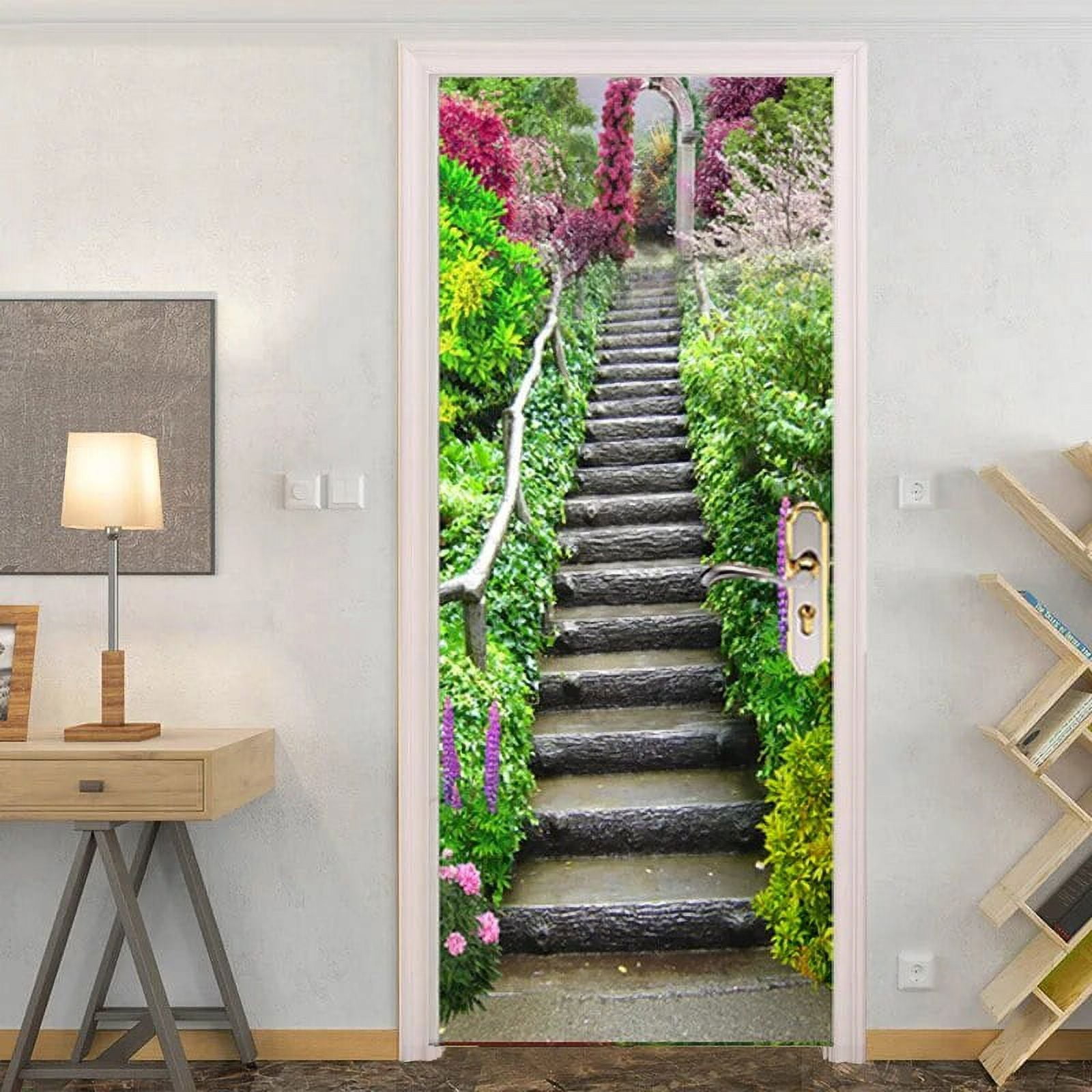 3D Ladder Door Sticker Natural Scenery Wallpaper Creative Arts Mural ...