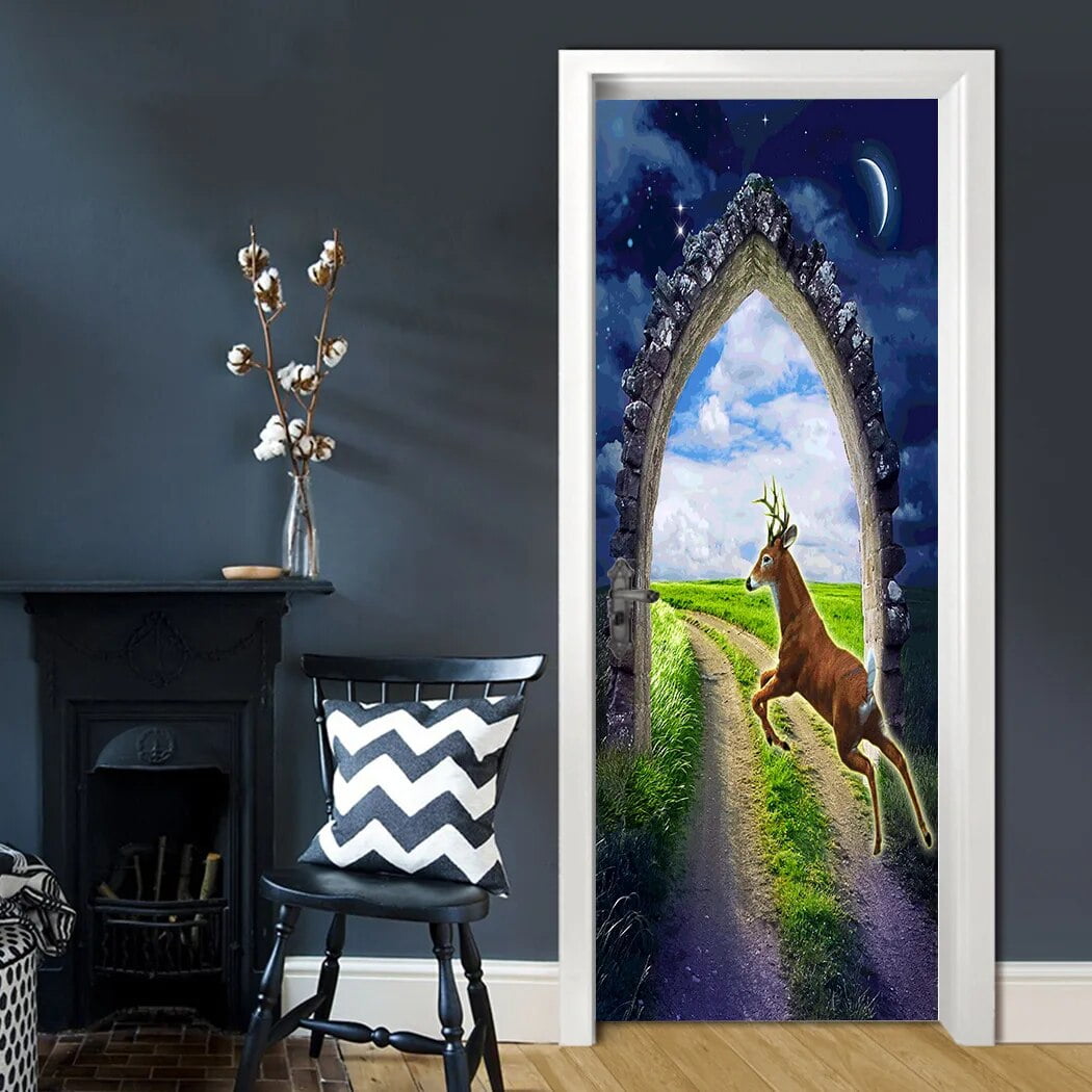 3D Ladder Door Sticker Natural Scenery Wallpaper Creative Arts Mural ...