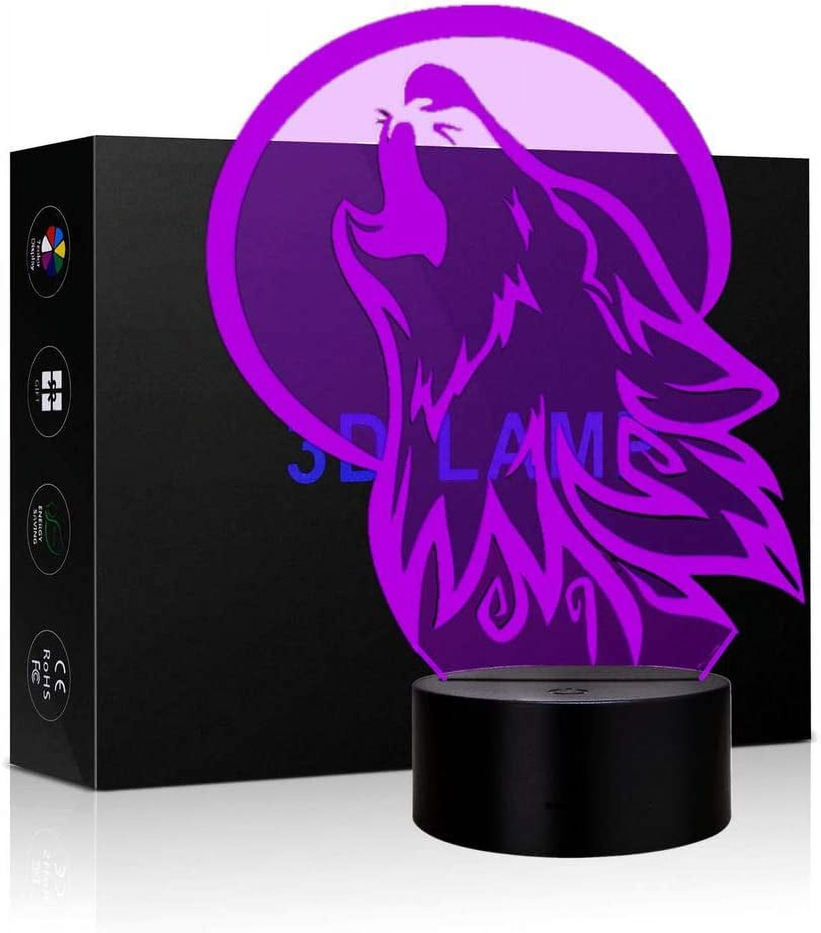 3D Lamp Animals Wolf Night Light Touch Table Desk Lamps 7 Color ...