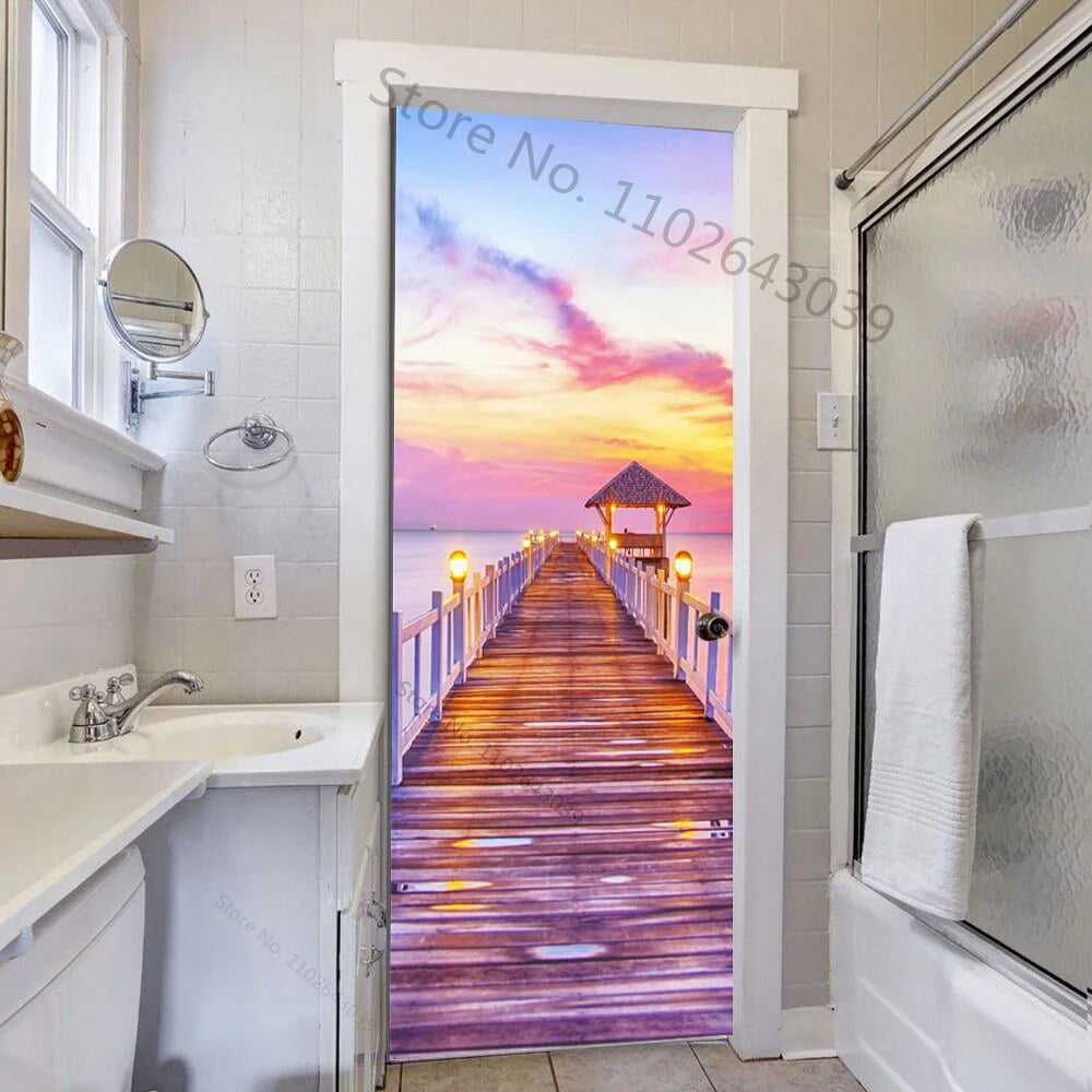 3D Landscape Door Sticker Self adhesive Wallpaper PVC Waterproof Art ...