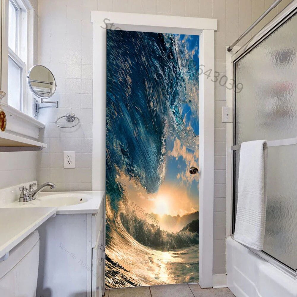 3D Landscape Door Sticker Self adhesive Wallpaper PVC Waterproof Art ...