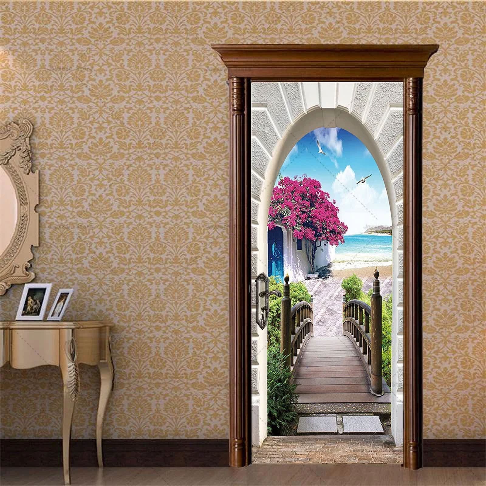 3D Landscape Door Sticker Vinyl PVC Waterproof Self-Adhesive Wallpaper ...