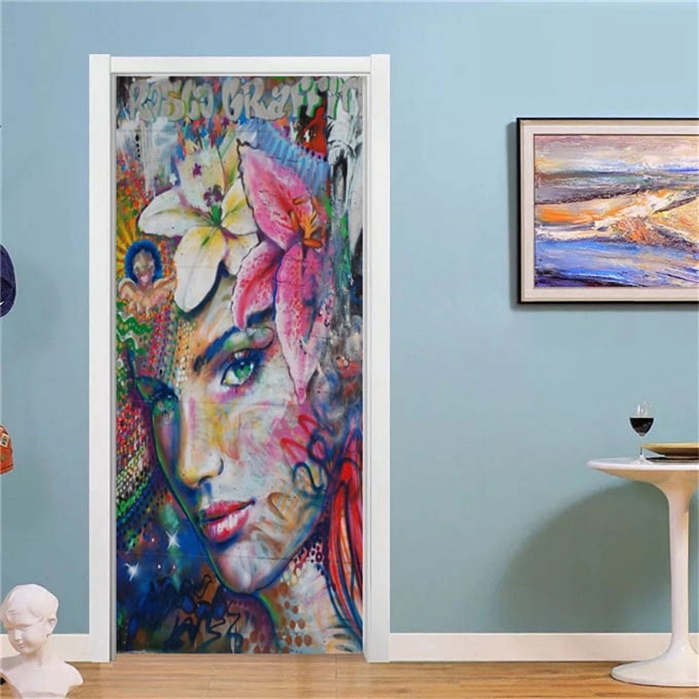 3D Landscape Door Sticker Wooden Door Cover Refurbish Poster Self ...