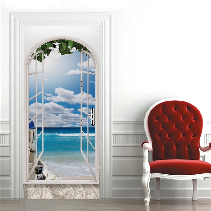 3D Landscape Door Sticker Wooden Door Cover Refurbish Poster Self ...