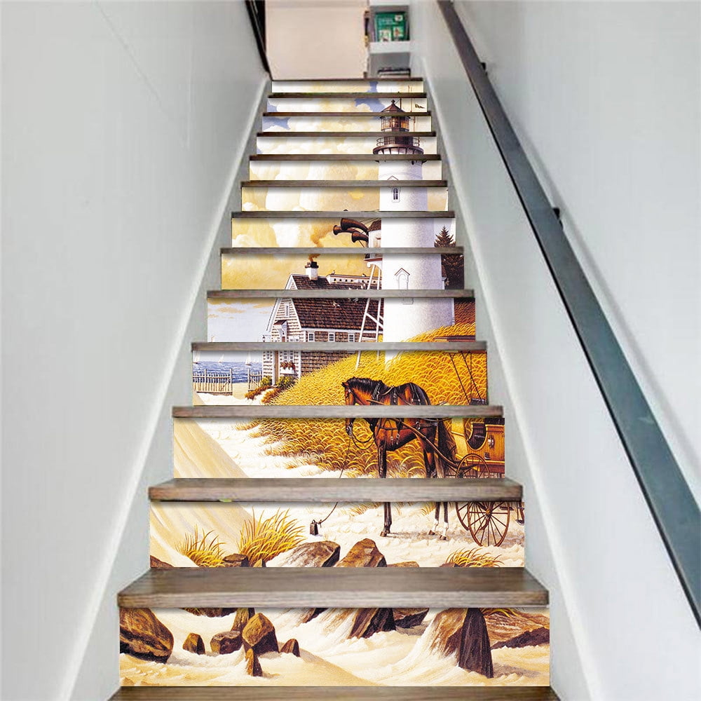 3D Landscape Stair Sticker House Ladder Art Sticker PVC Waterproof Self ...