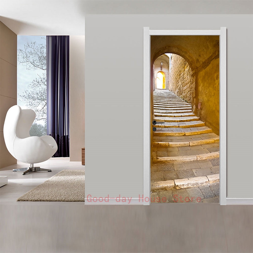 3D Landscape Stair Wallpaper Door Mural Metal Stikers For Doors ...