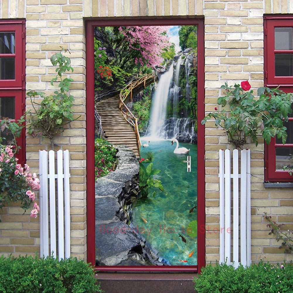 3D Landscape Stair Wallpaper Door Mural Metal Stikers For Doors ...
