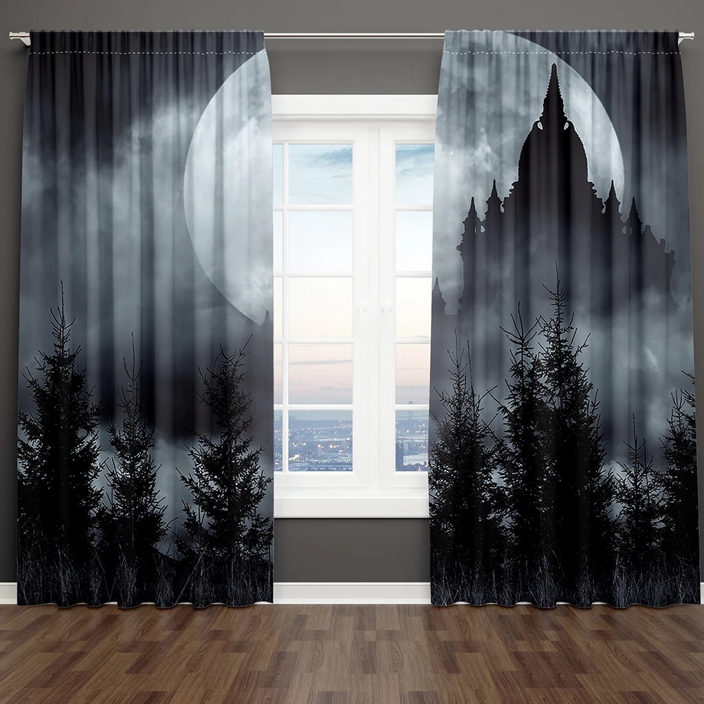 3D Landscape Thick Blackout Curtains Nature Landscape Misty Forest Green Hill Living Room ...