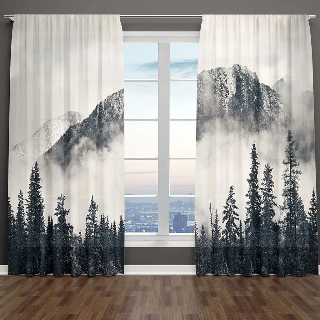 3D Landscape Thick Blackout Curtains Nature Landscape Misty Forest ...