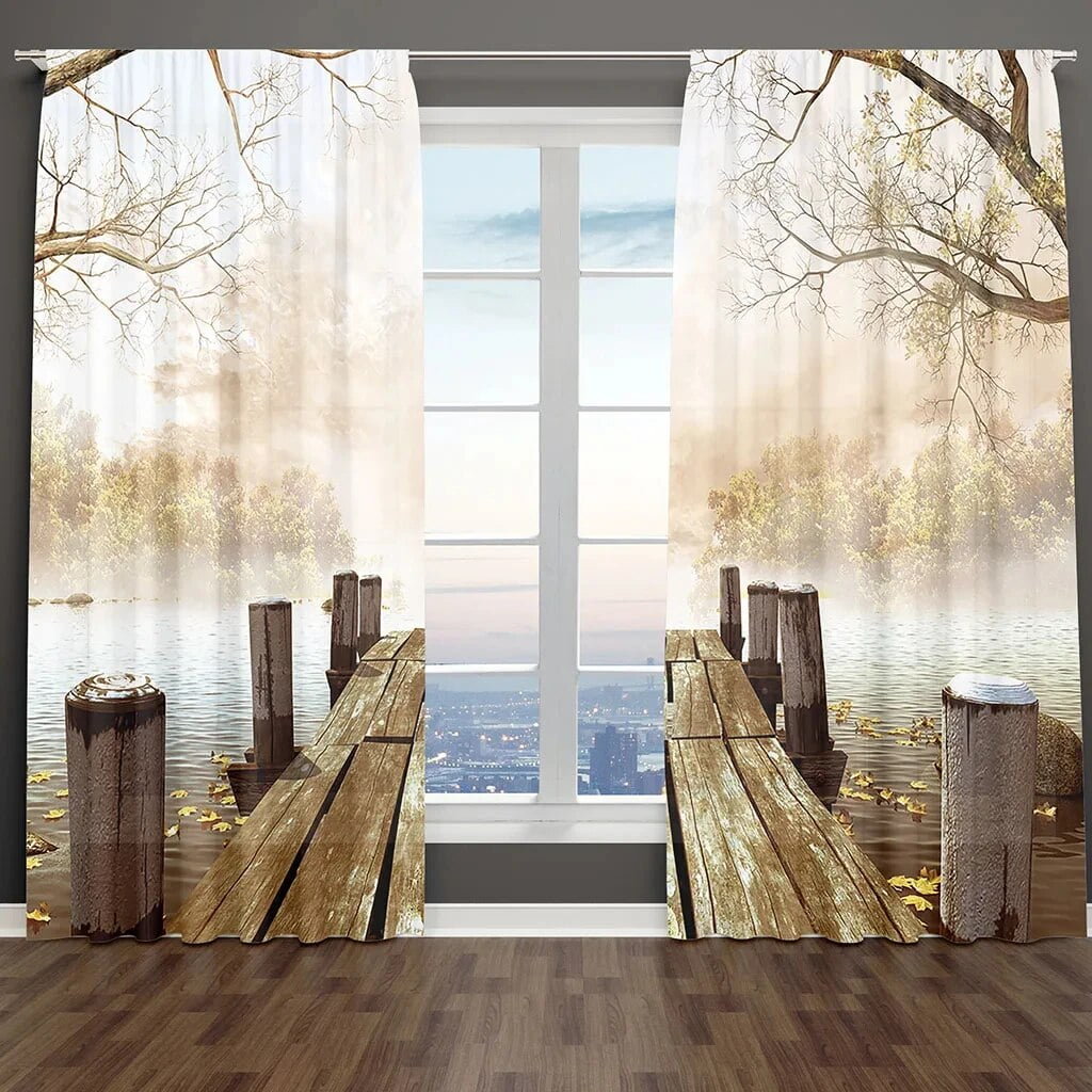 3D Landscape Thick Blackout Curtains Nature Landscape Misty Forest ...