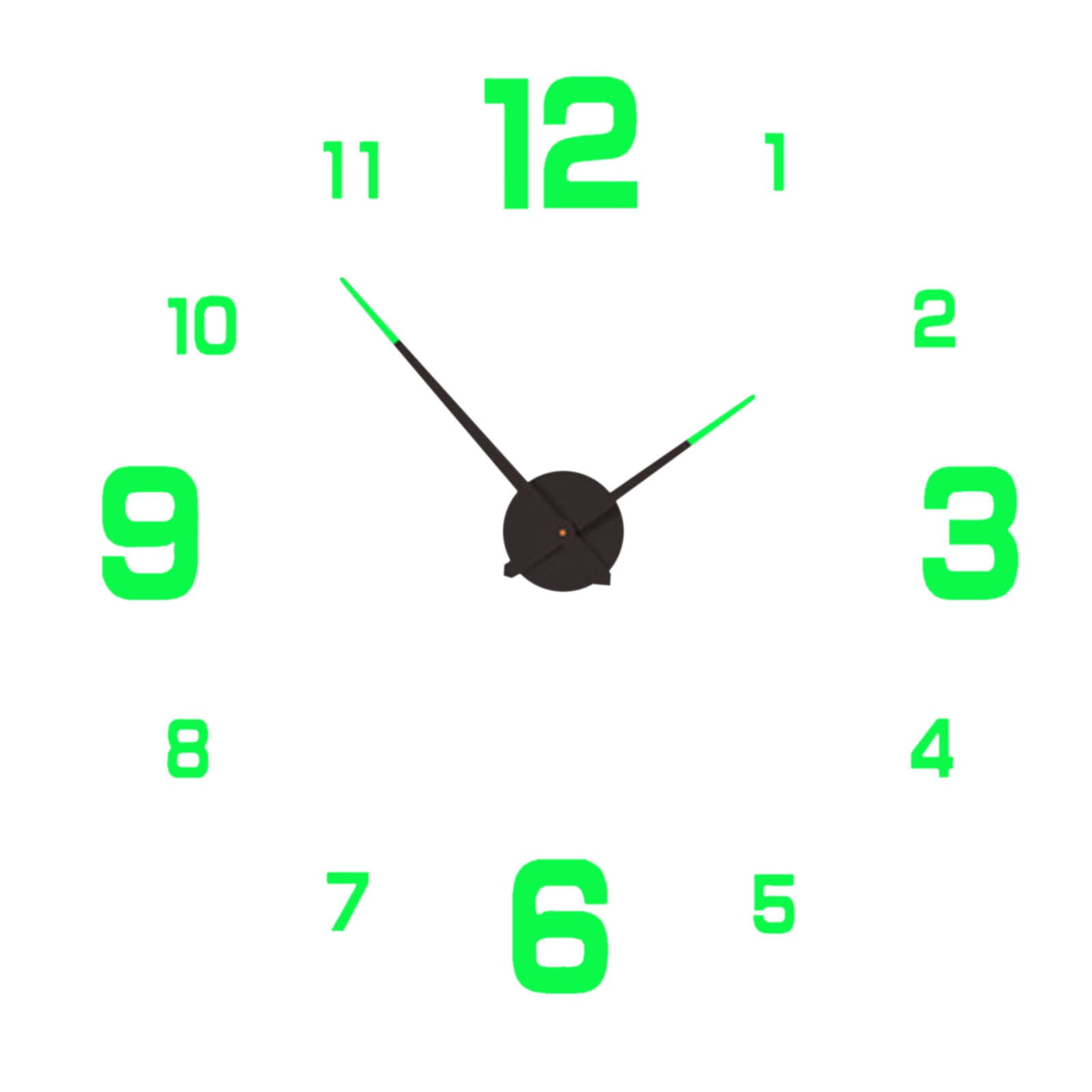3D Large Diy Wall Clock Decor Sticker Mirror Frameless, Glow in Dark ...