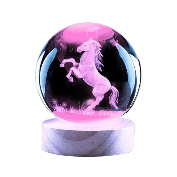 3D Laser Engraved Horse Crystal Night Light With 7-Color Wooden LED ...