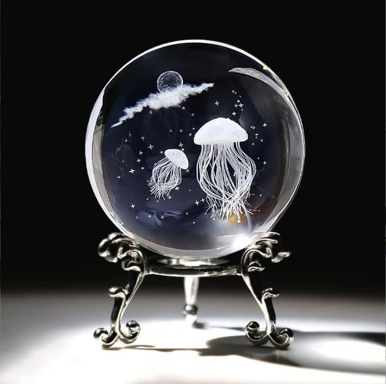 3D Laser Etched Jellyfish Crystal Ball with Stand, Crystal Jellyfish ...