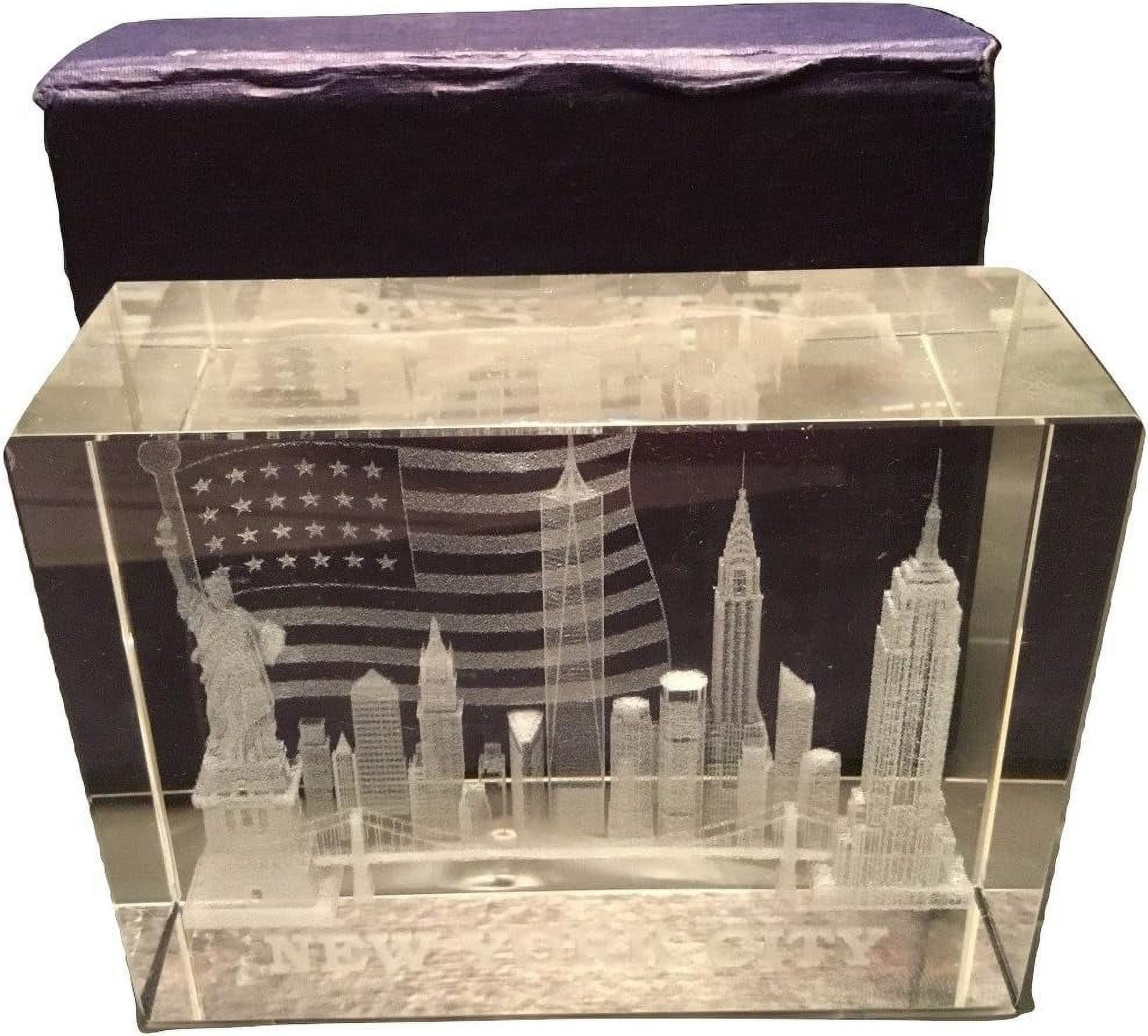 3D Laser Etched New York City with Flag Glass Crystal Paperweight, NYC ...