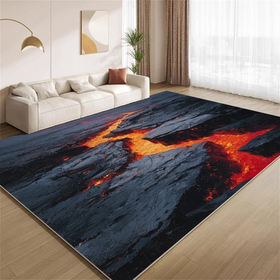 3D Lava Area Rugs, Orange Black Volcano Carpet, Washable Non Slip Low ...