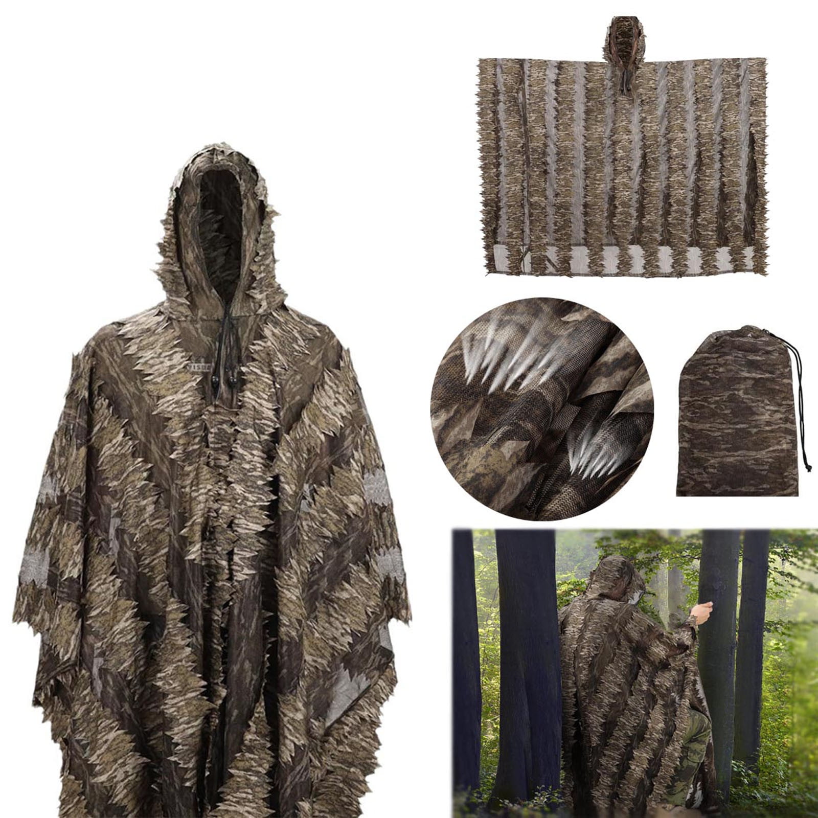 3D Leafy Camo Poncho Camoflage Woodland Cape Lightweight Ghillie Suit ...