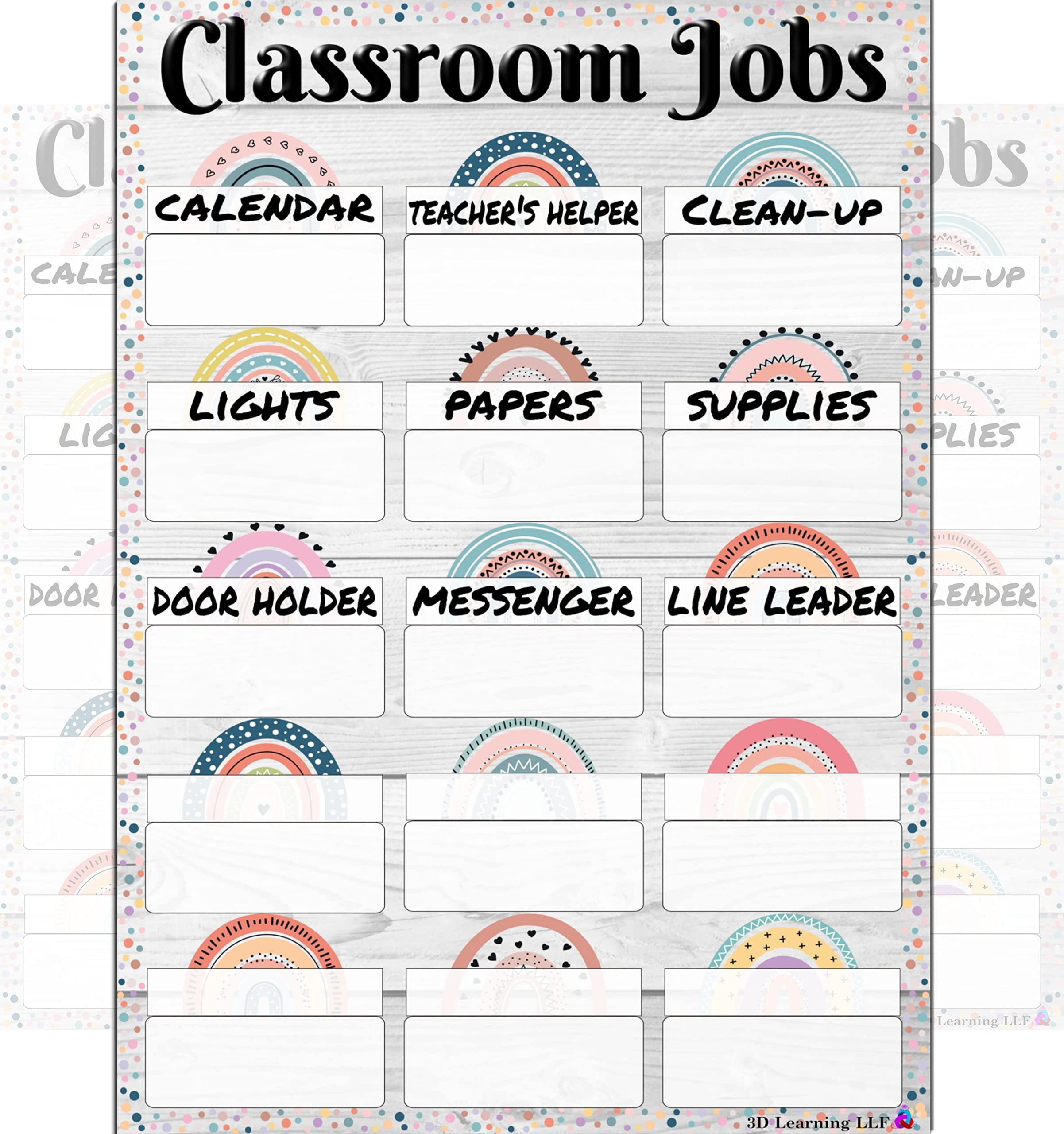 3D Learning LLF Boho Class Jobs Chart- Laminated Classroom Posters and ...