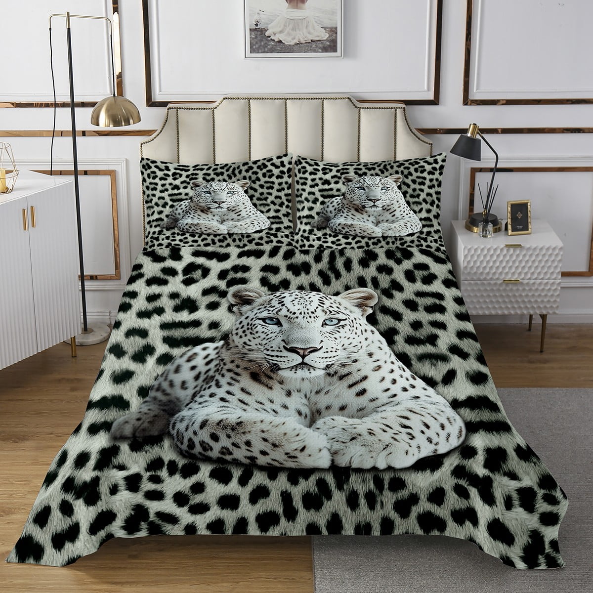 3D Leopard Bed Set Set Queen,Grey Leopard Print Bedspread Set,Animal ...