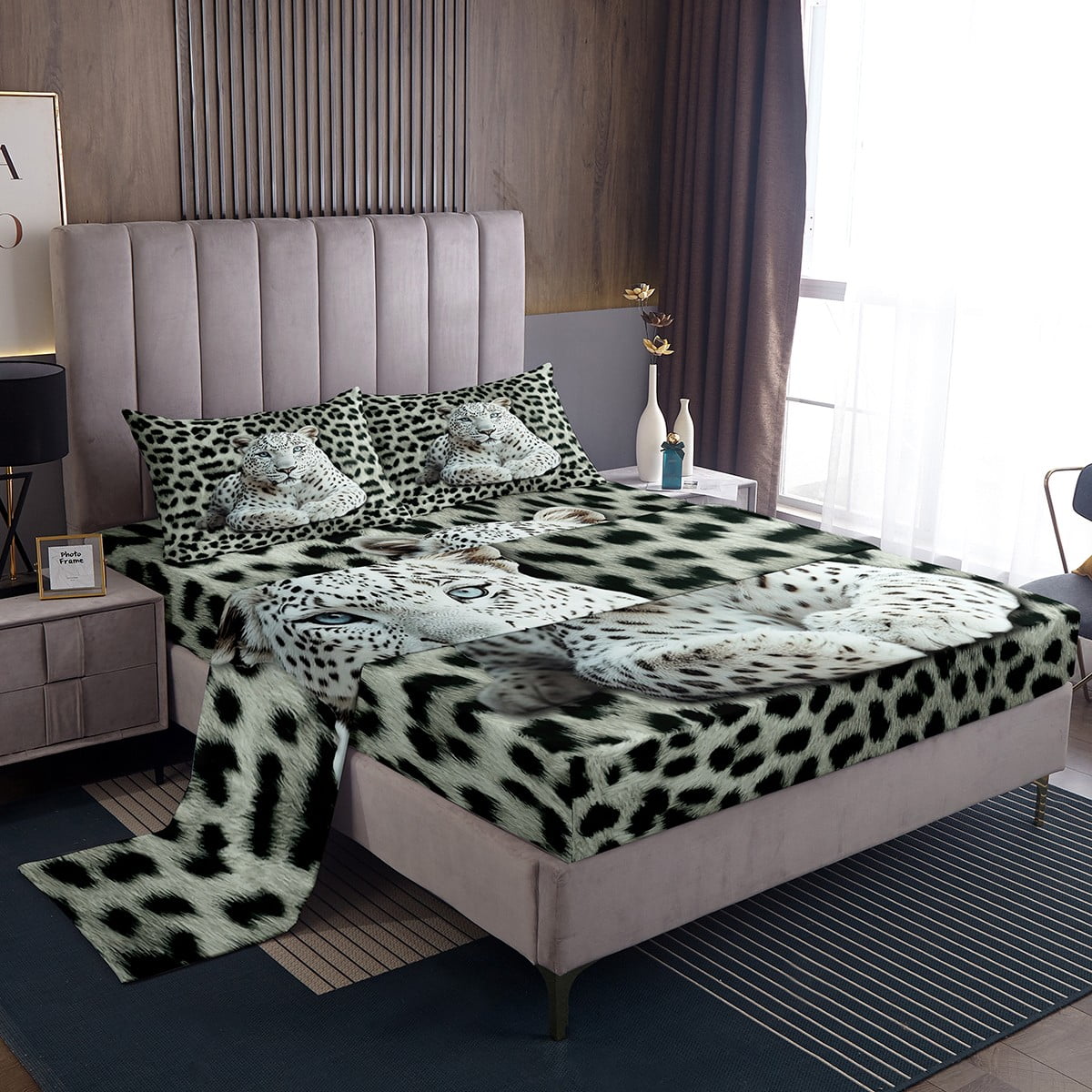 3D Leopard Bed Sheets Set Queen,Grey Leopard Print Sheet Set,Animal ...