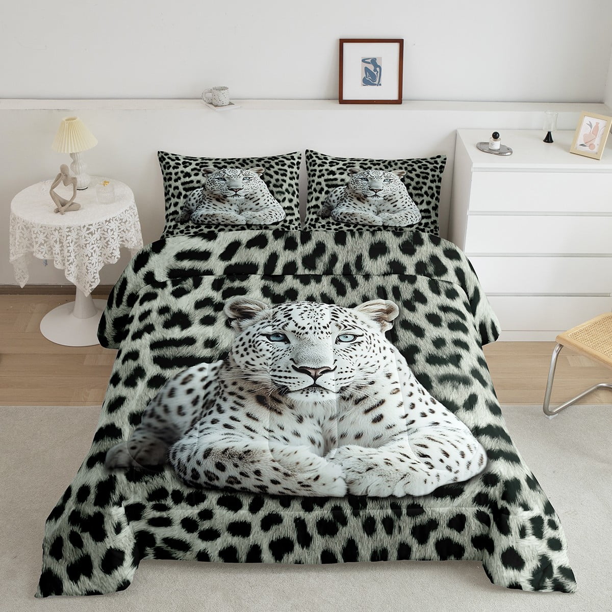 3D Leopard Comforter Set Full,Grey Leopard Print Bedding Set,Animal ...
