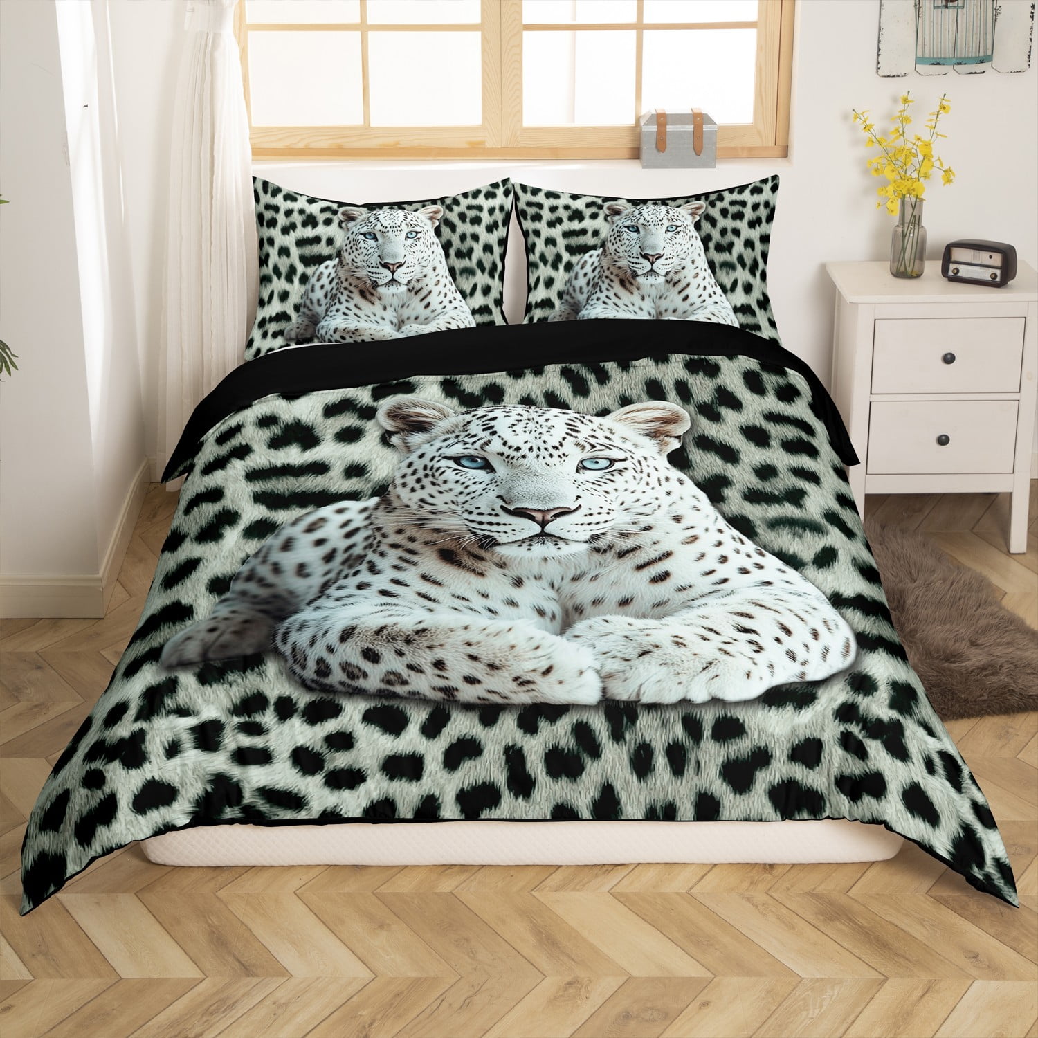 3D Leopard Duvet Cover Queen,Grey Leopard Print Comforter Cover,Wild ...