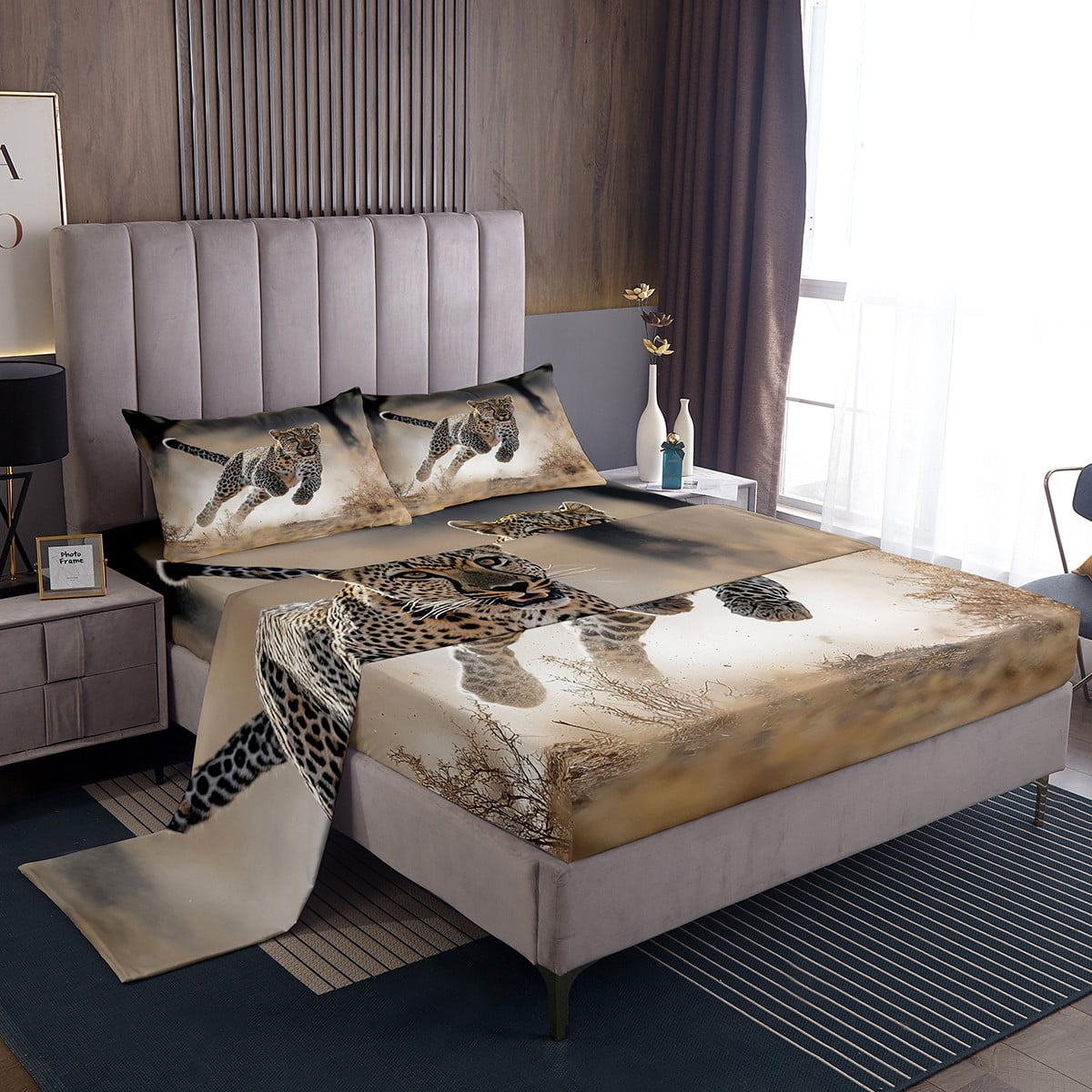3D Leopard Full Sheet Sets 4pcs, Hunting Animals Wildlife Bed Sheets ...
