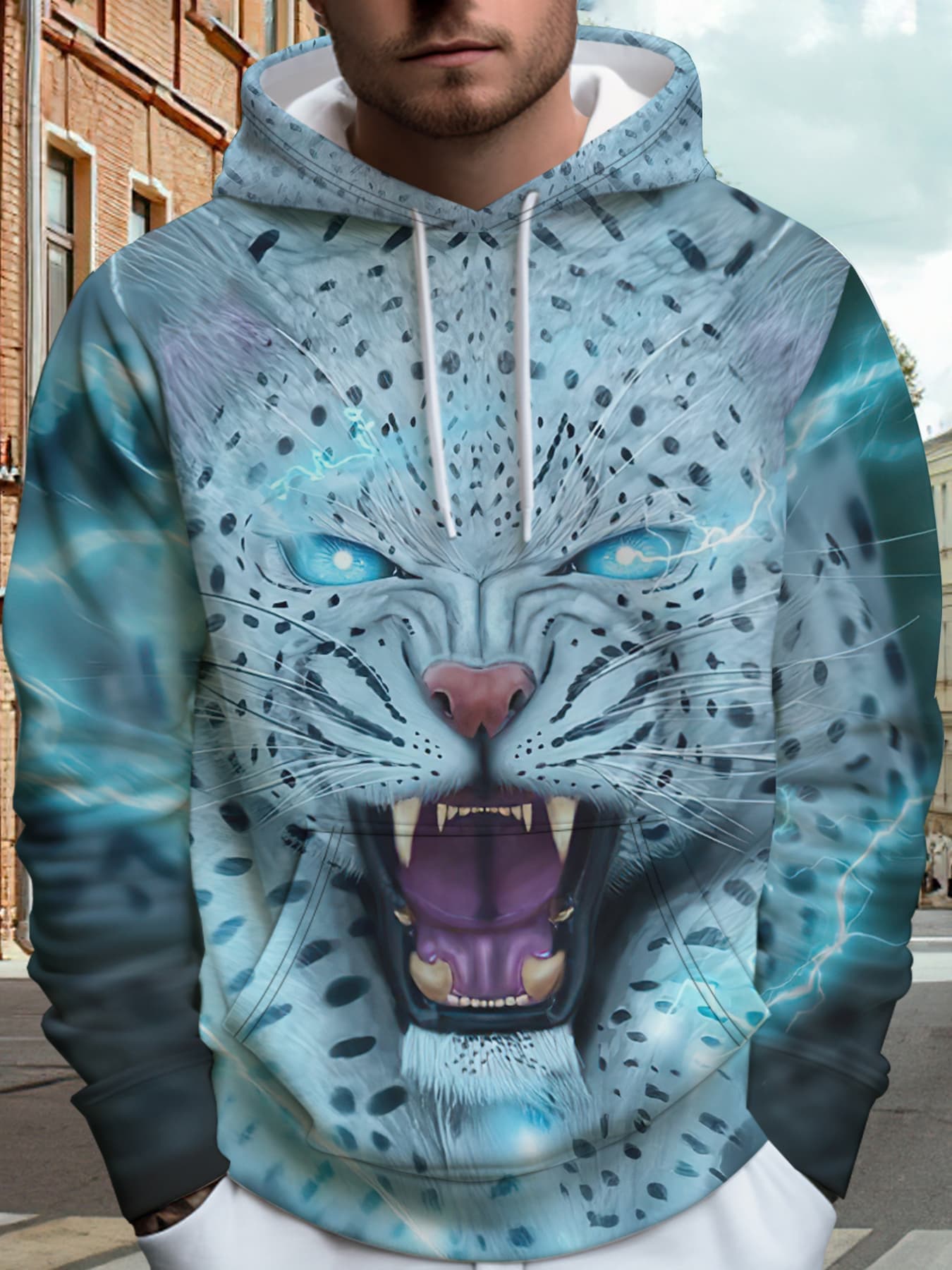 3D Leopard Head Print Hoodie for Men, Loose Casual Pullover Sweatshirt ...
