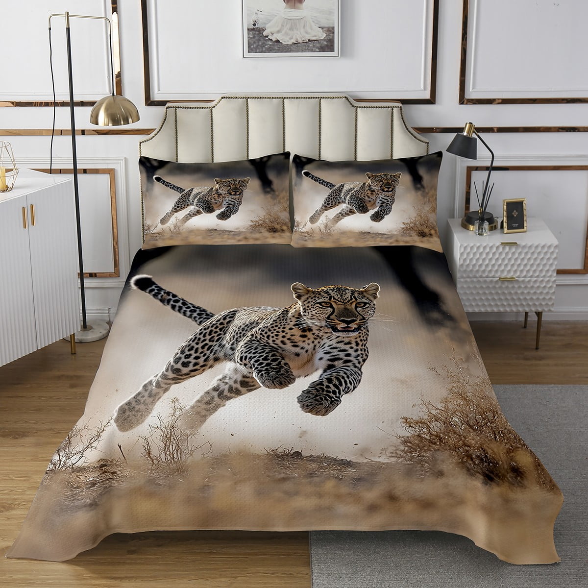 3D Leopard Twin Bedspread Set,Hunting Animals Wildlife Cozy Quilt Set ...