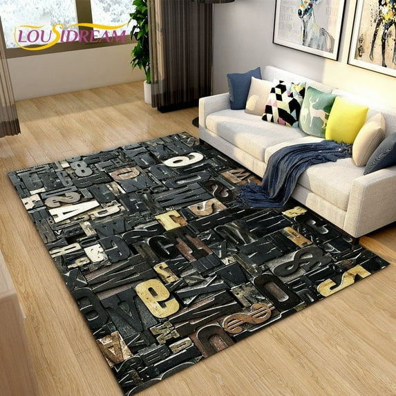 3D Letter Number Retro Area Rug Carpet Rug for Living Room Bedroom Sofa ...